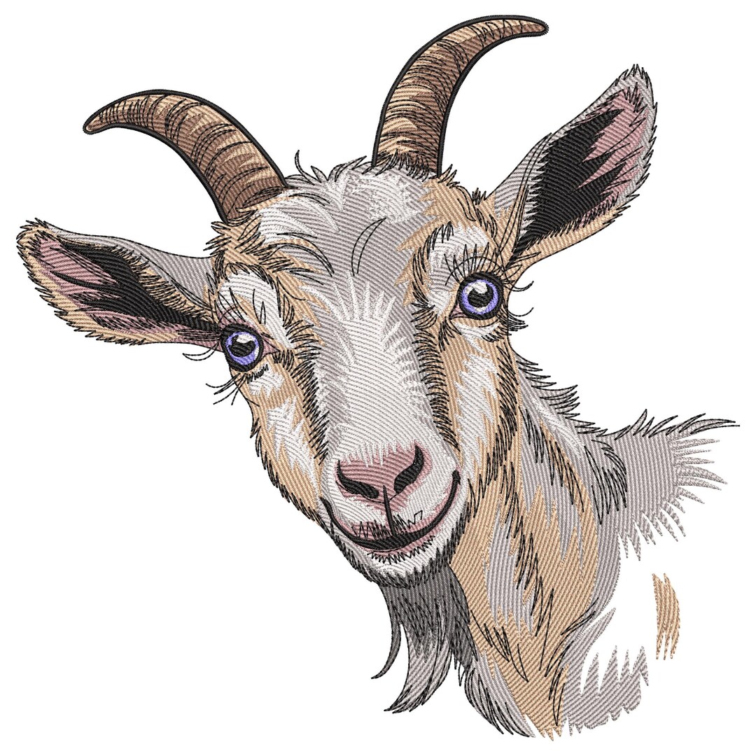 Curious Goat Face Embroidery Design, Cute Smiley Goat Face Embroidery ...