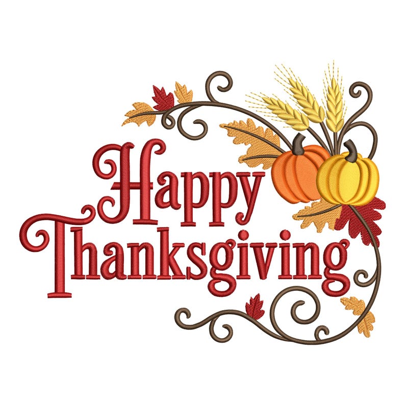 Happy Thanksgiving Embroidery Design, Pumpkins and Autumn Leaves ...