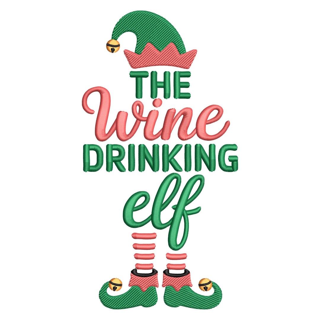 Wine Drinking Elf Embroidery Design, Funny Christmas Holiday Machine ...