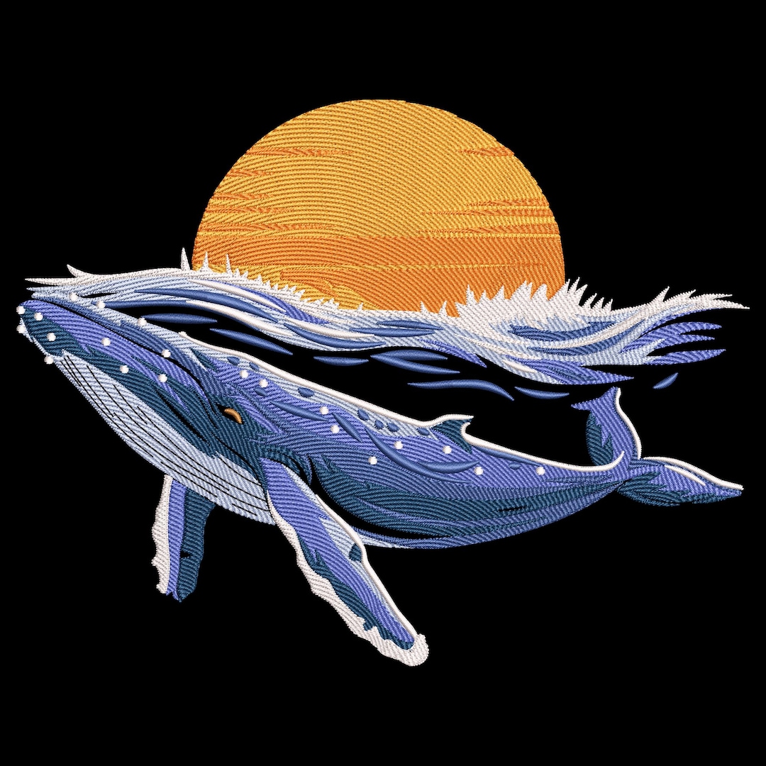 Whale With Sunset Embroidery Design, Blue Whale Machine Embroidery ...