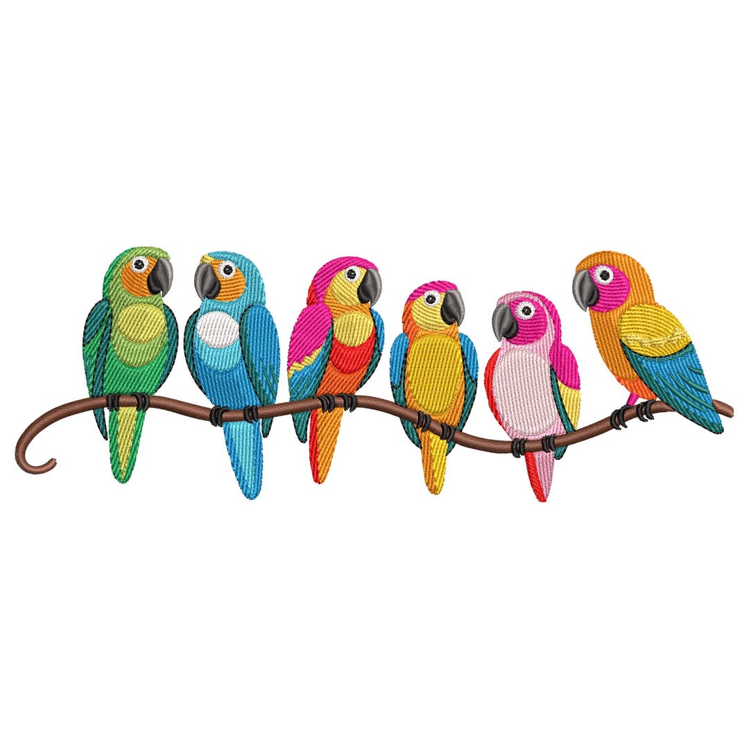 Colorful Parrots on a Branch Embroidery Design, Parrot Machine ...
