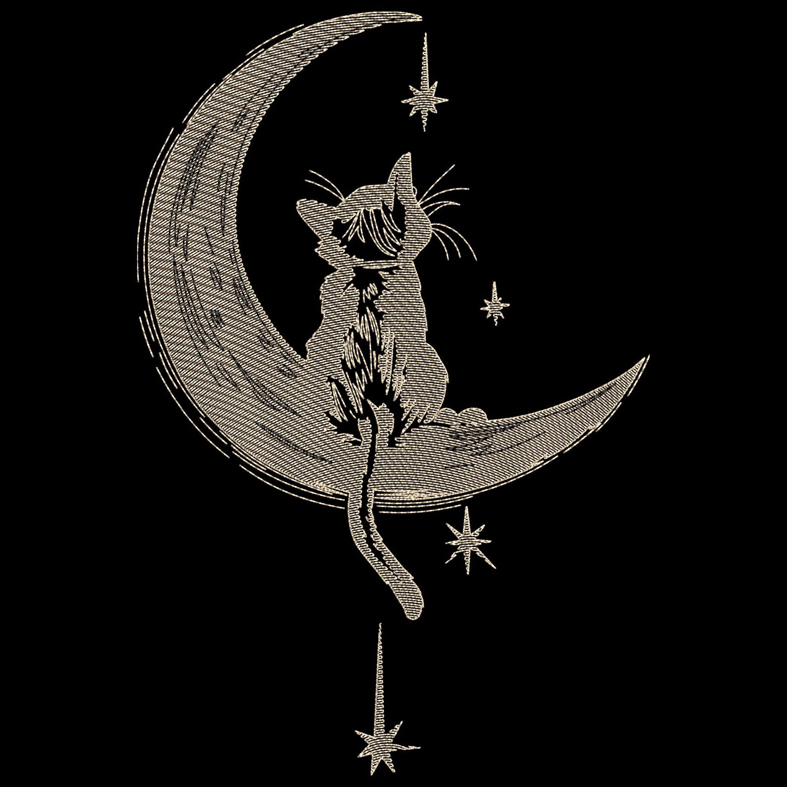 Cat Sitting on Crescent Moon Machine Embroidery Design, Cat Moon ...