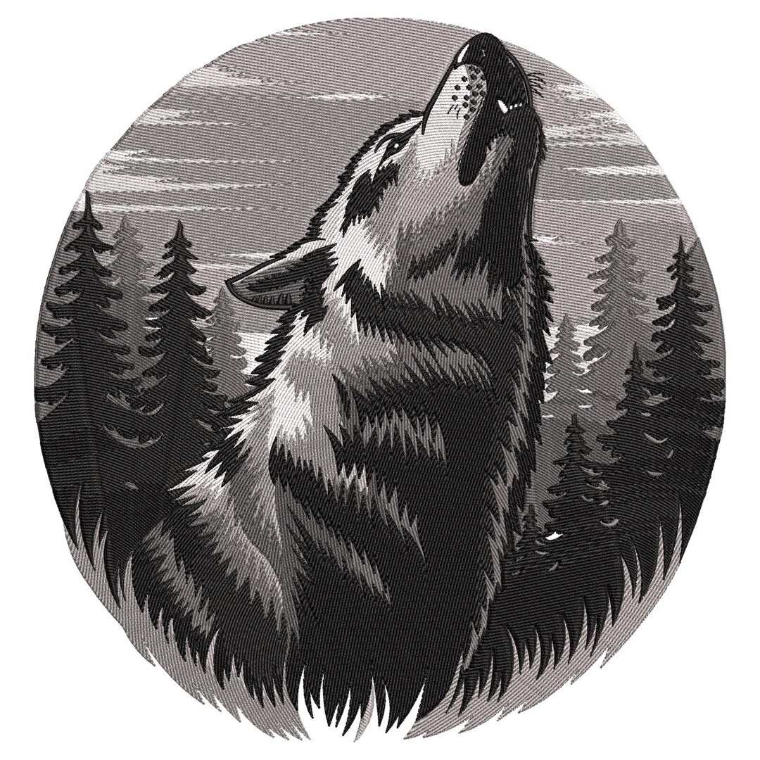 Majestic Howling Wolf Embroidery Design, Wild Animal Embroidery Design ...