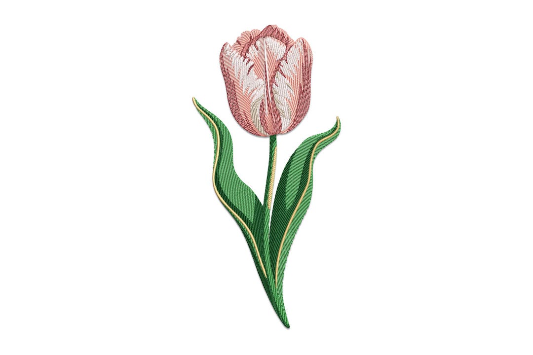Tulip Flower Embroidery Design, Pink and Green Tulip Machine Embroidery ...