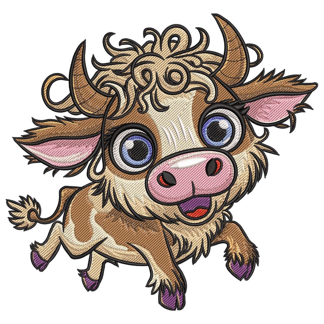 Cute Funny Cow Embroidery Design, Highland Cow Embroidery File, Cute ...