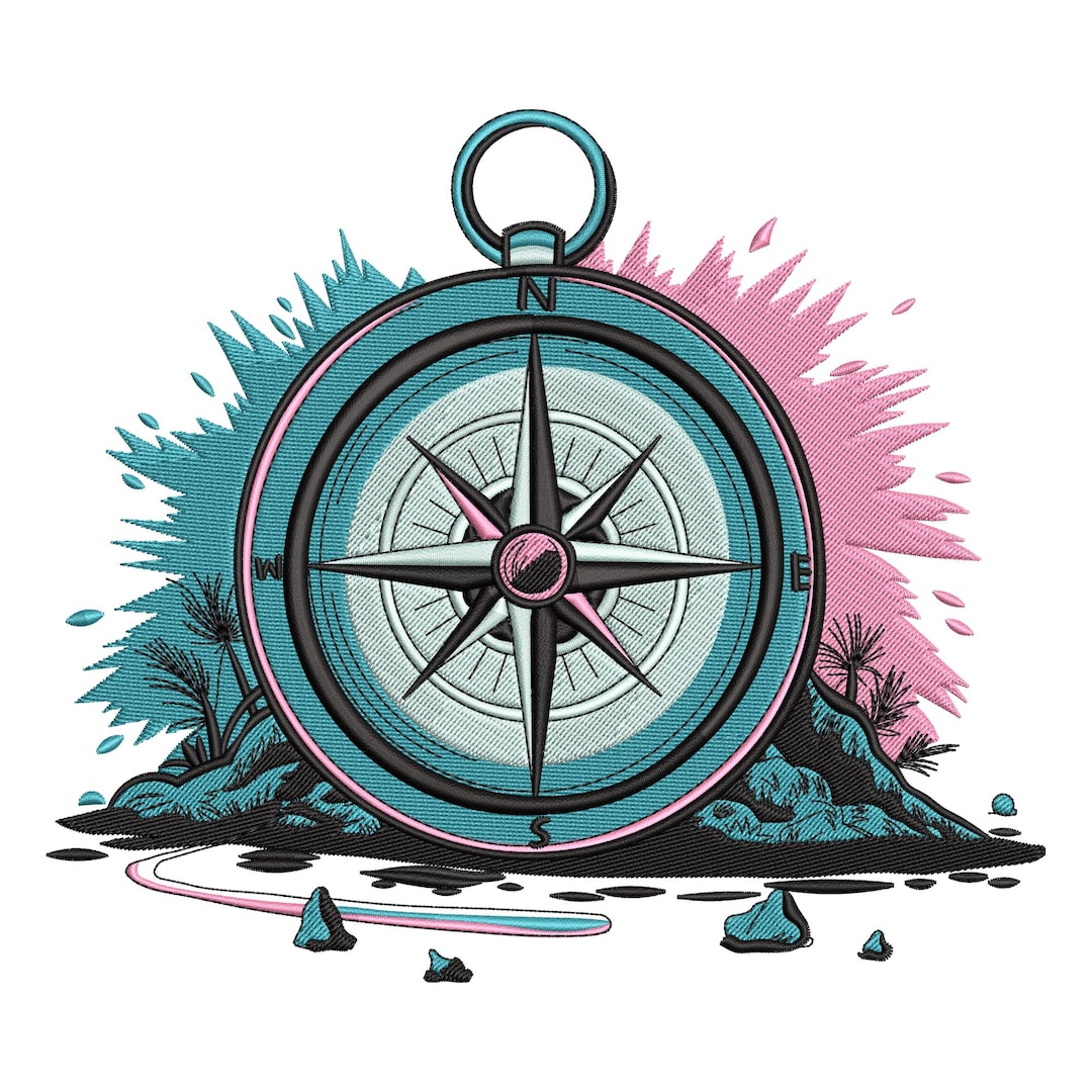 Compass in Hand Embroidery Design, Compass With Mountain Machine ...