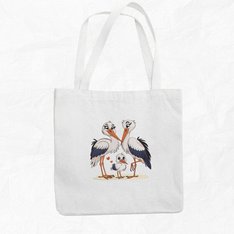 Adorable Stork Family Machine Embroidery Design, Playful Stork Machine ...
