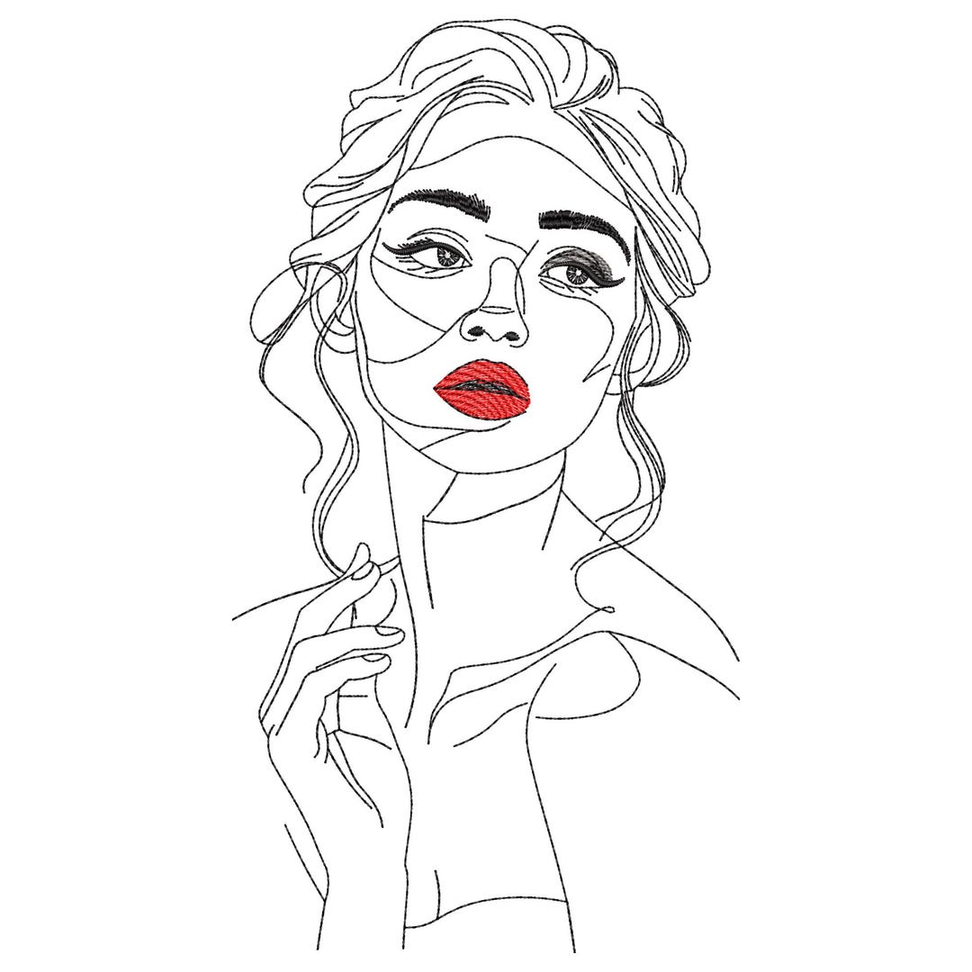 Woman Face Line Art Embroidery Design, Minimalist Flora Embroidery ...