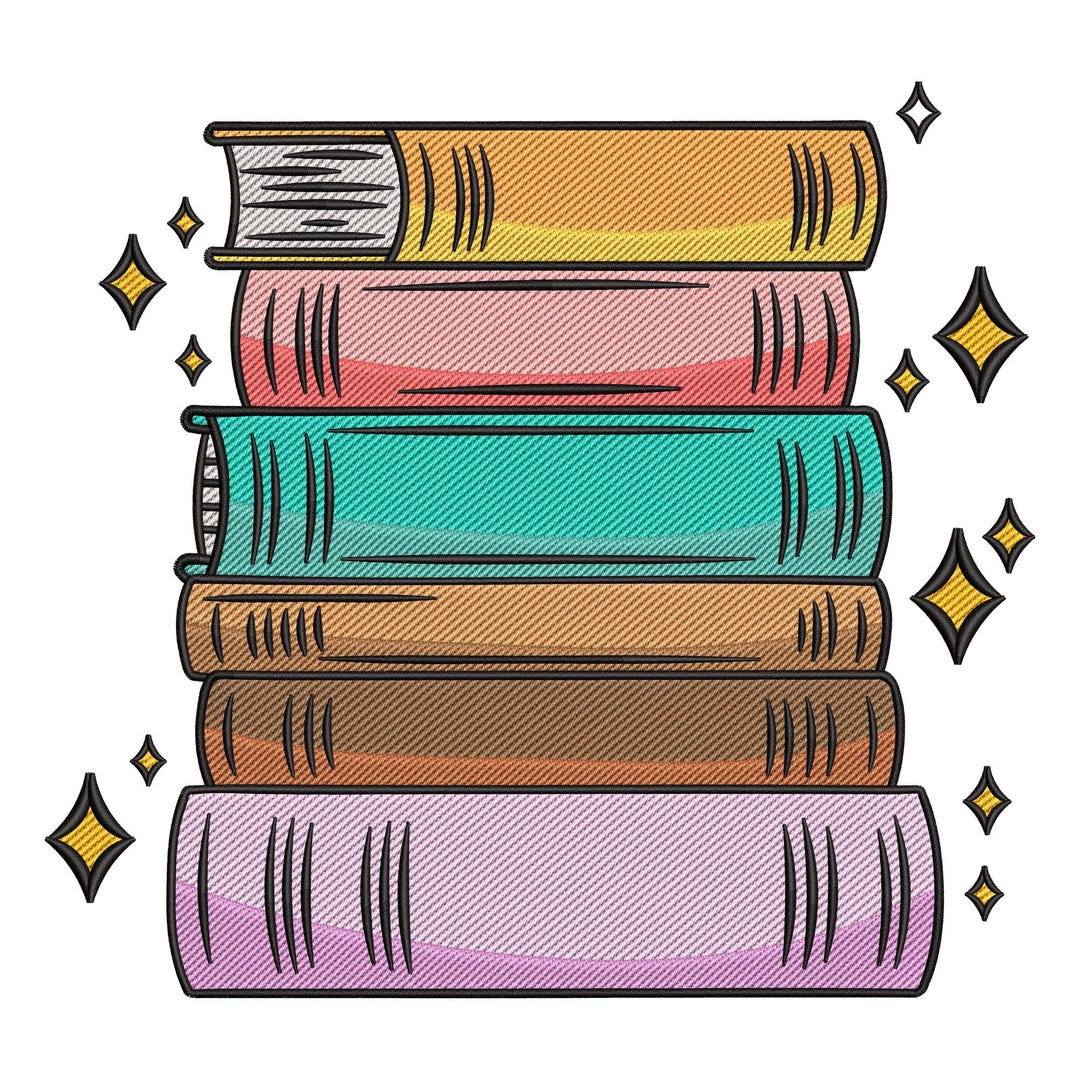 Stack of Books Embroidery Design, Reading Lover Machine Embroidery File ...