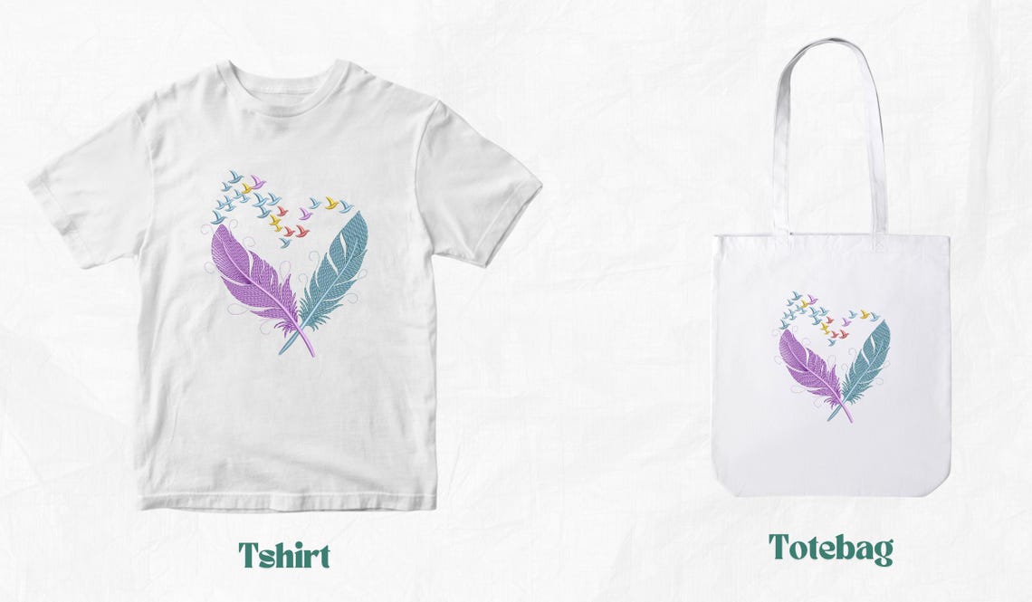 Feather and Flying Birds Embroidery Design, Flying Birds Embroidery ...