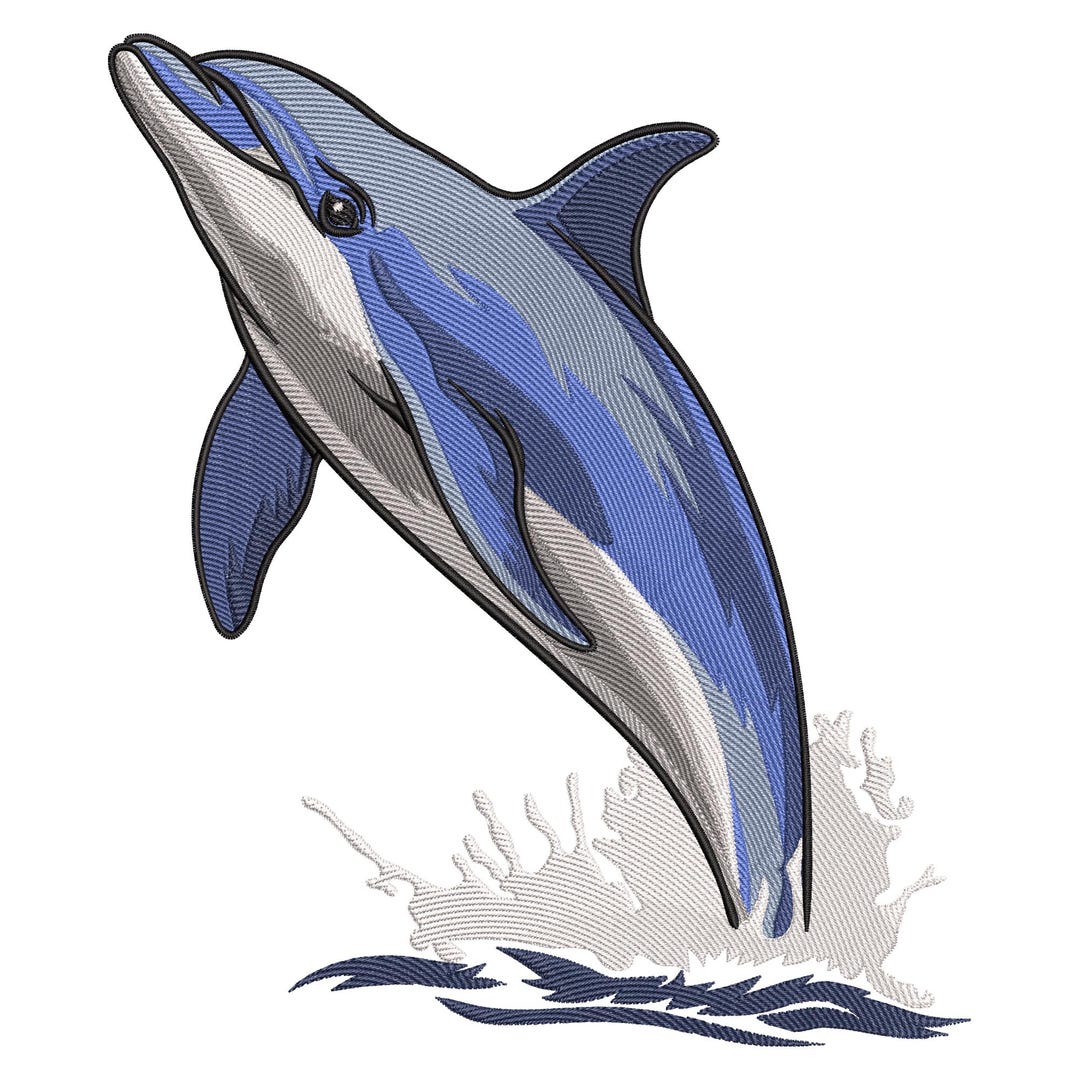 Jumping Dolphin Splash Embroidery Design, Cute Animal Embroidery File ...