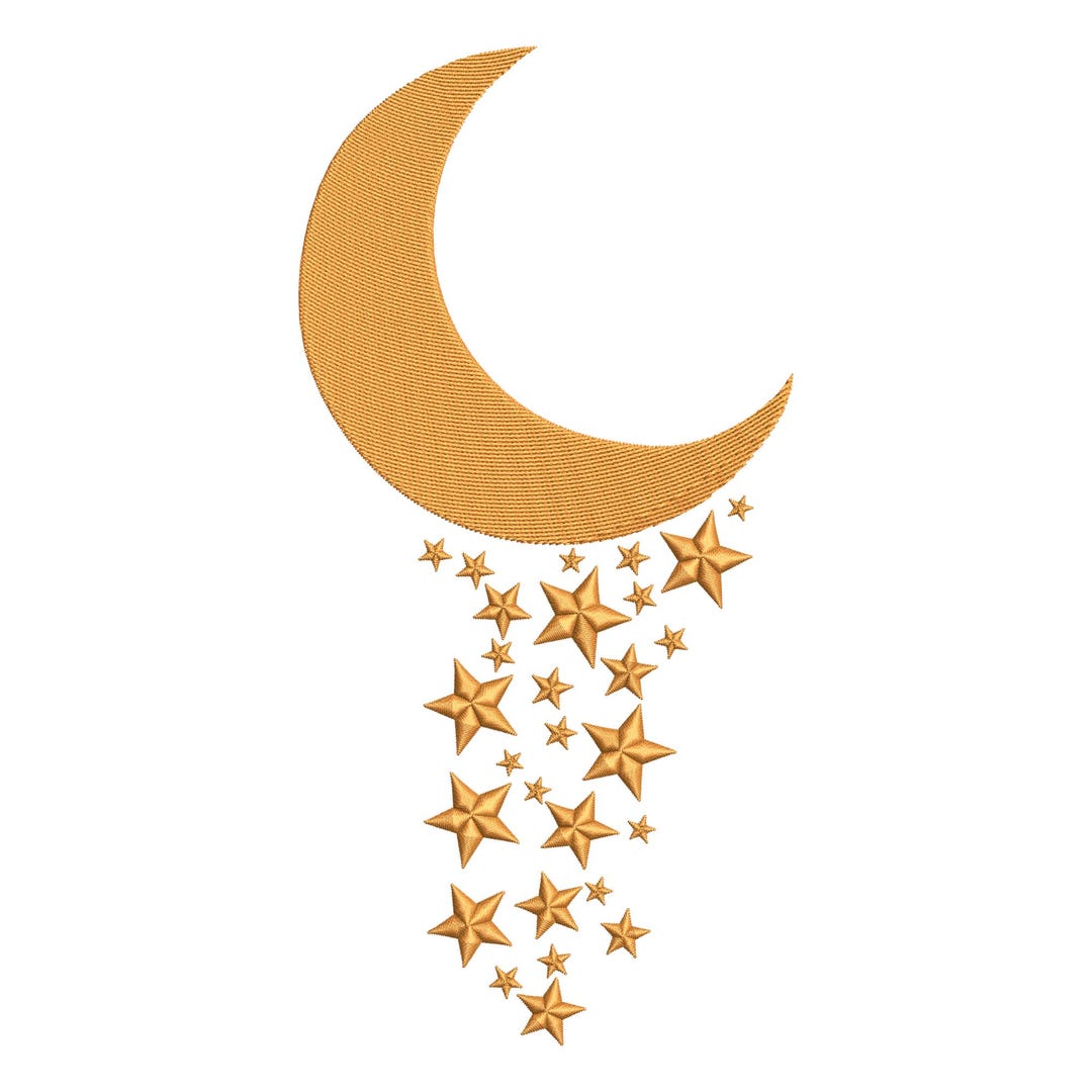 Moon With Falling Stars Embroidery Design, Starry Night Machine ...