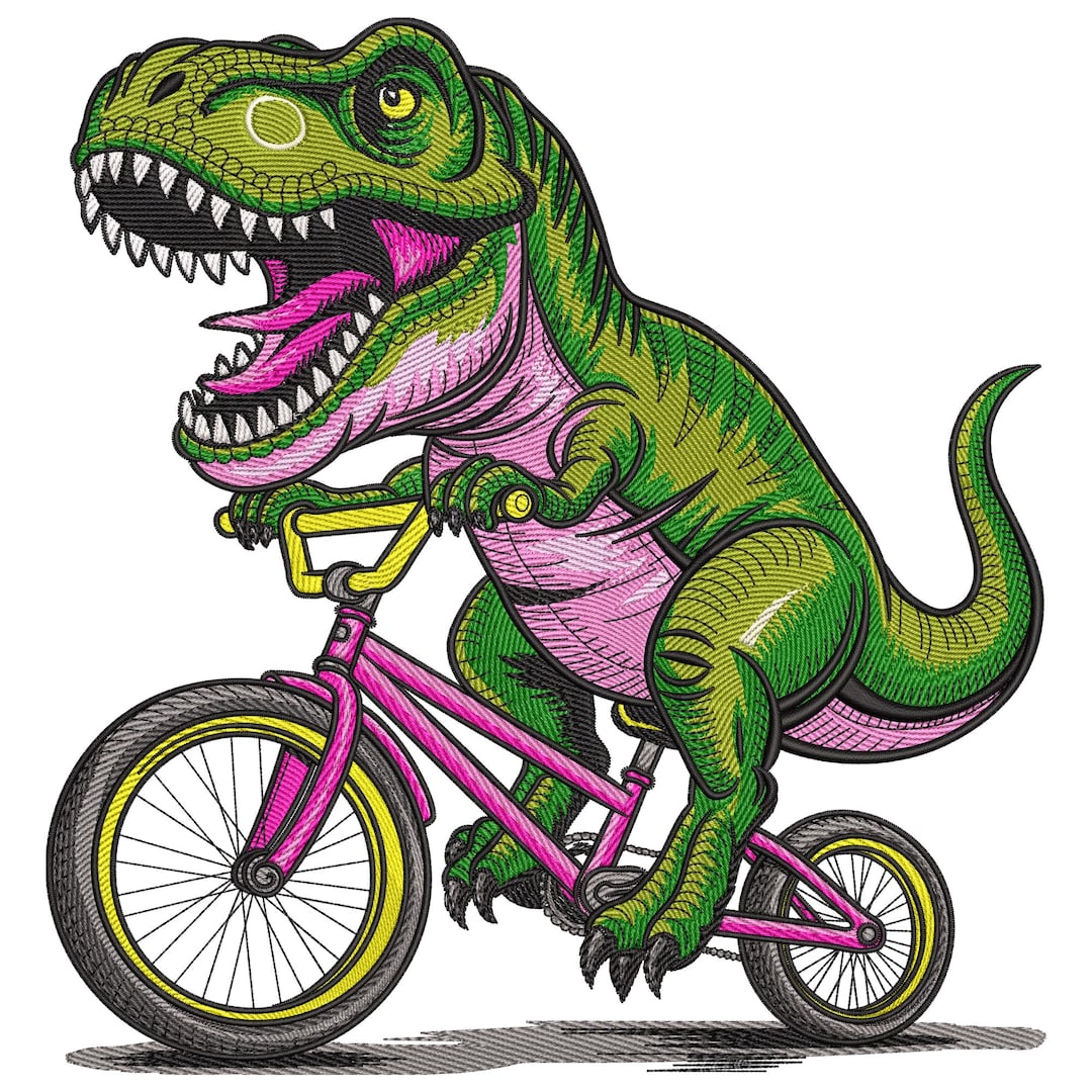 Fun-loving T-rex on a Bicycle Embroidery Design, Dinosaur Machine ...
