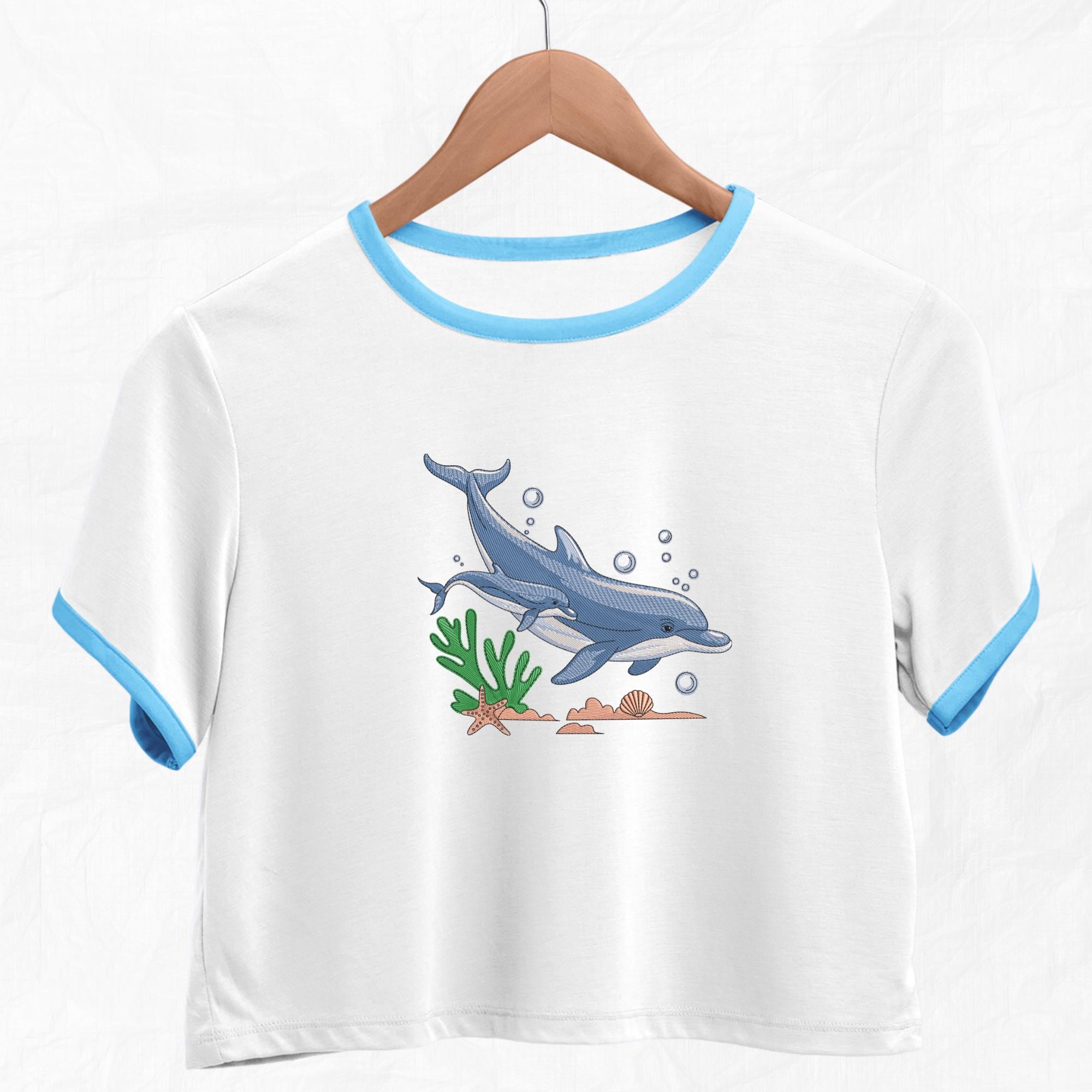 Dolphins Swimming Embroidery Design, Dolphin Jumping Ocean Embroidery ...