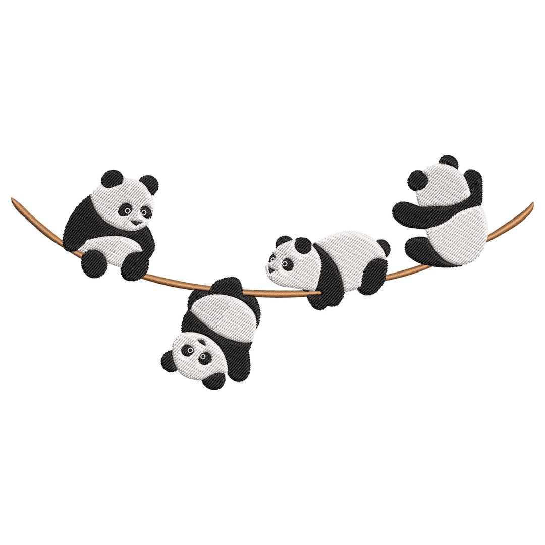 Pandas on a Branch Embroidery Design, Panda Embroidery Design, Animal ...