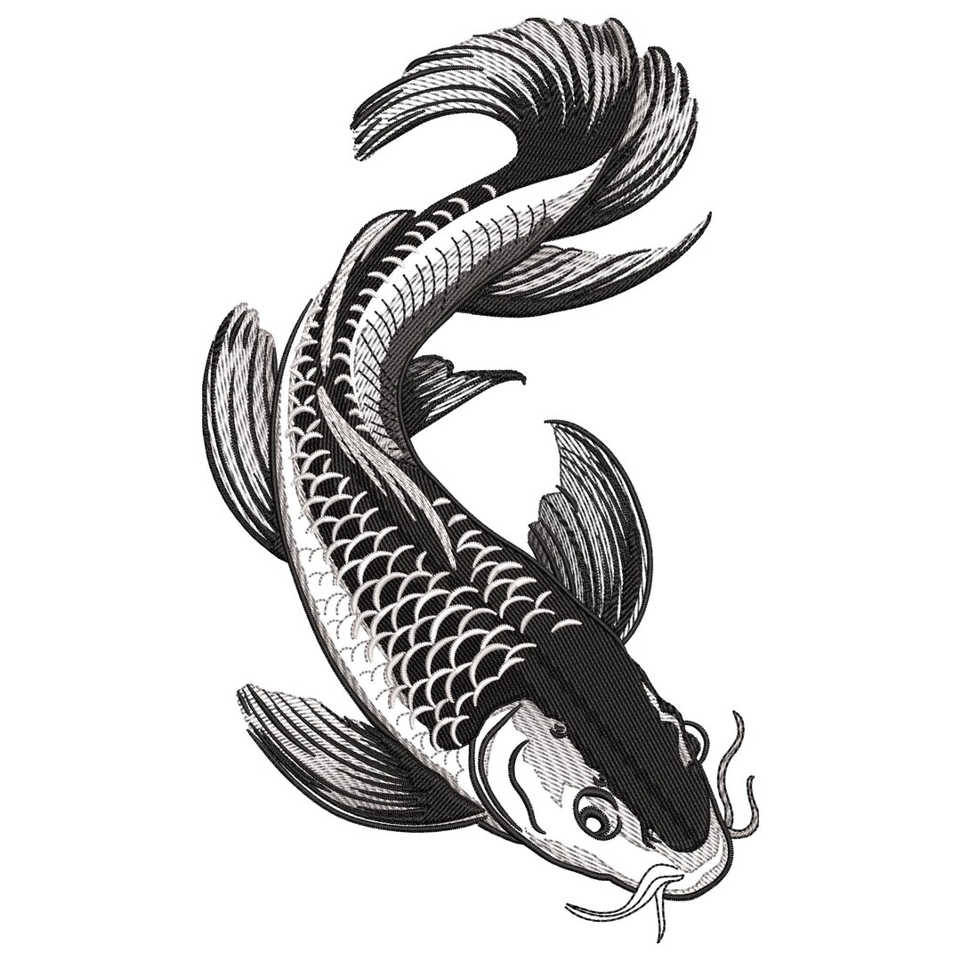 Black and White Koi Fish Embroidery Design, Koi Fish Machine Embroidery ...