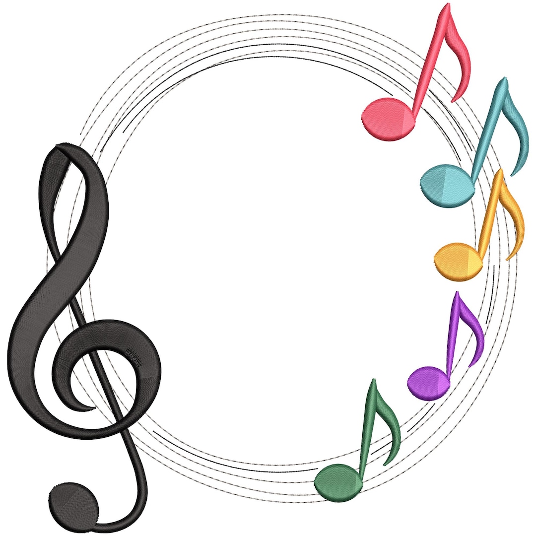 Musical Notes Frame Embroidery Design, Music Heart Notes Embroidery ...