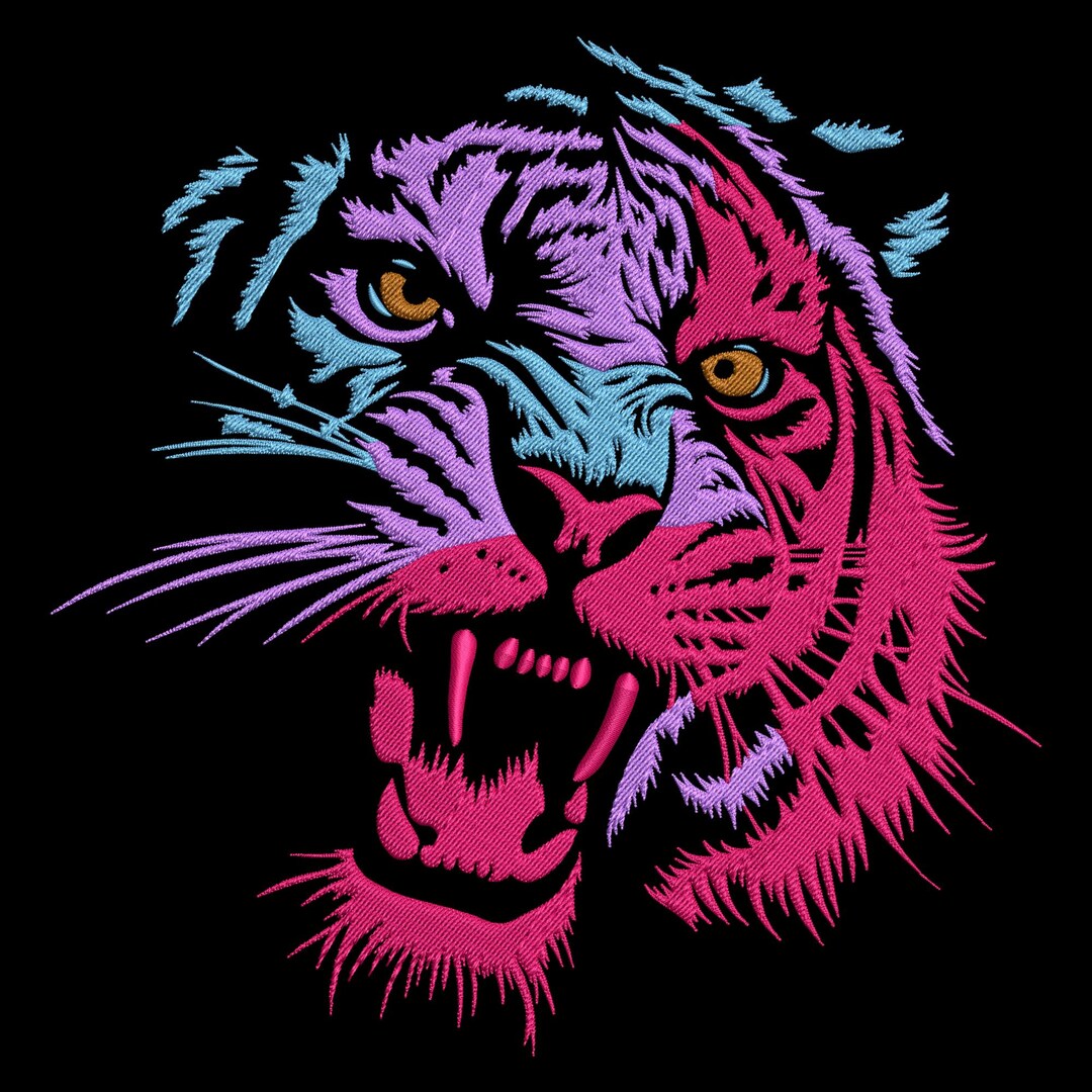 Neon Roar Tiger Embroidery Design, Wild Tiger Machine Embroidery File ...