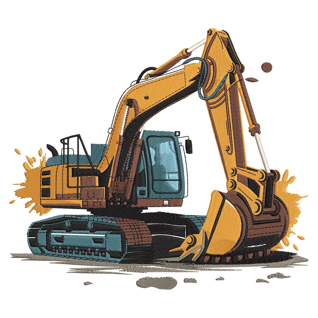Heavy-duty Excavator Embroidery Design, Digger Embroidery Design ...