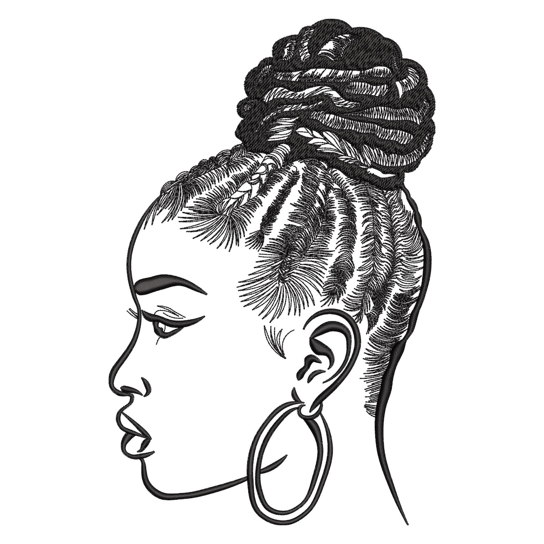 Stylish Afro Bun Embroidery Design, Afro Black Woman Machine Embroidery ...