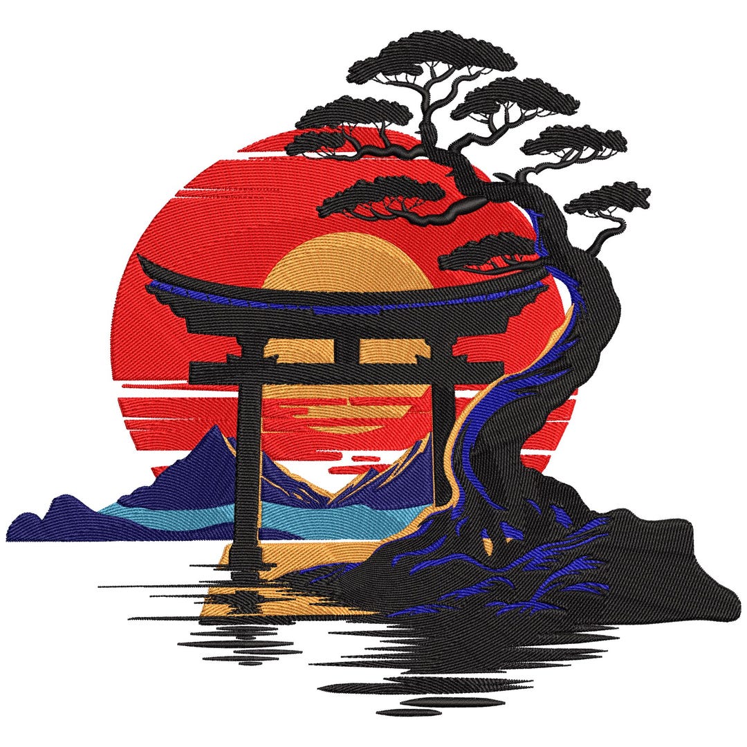 Japanese Torii Gate Embroidery Design, Oriental Gate Machine Embroidery ...