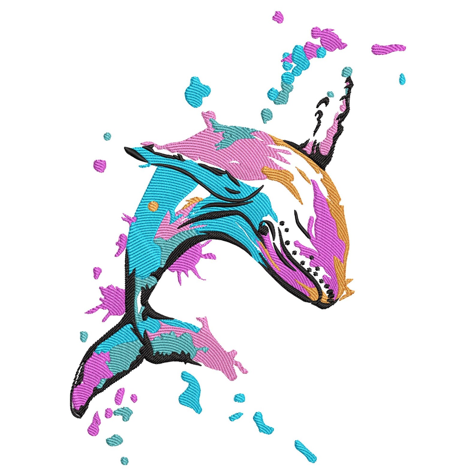 Colorful Dolphin Splash Embroidery Design, Dolphins Machine Embroidery ...