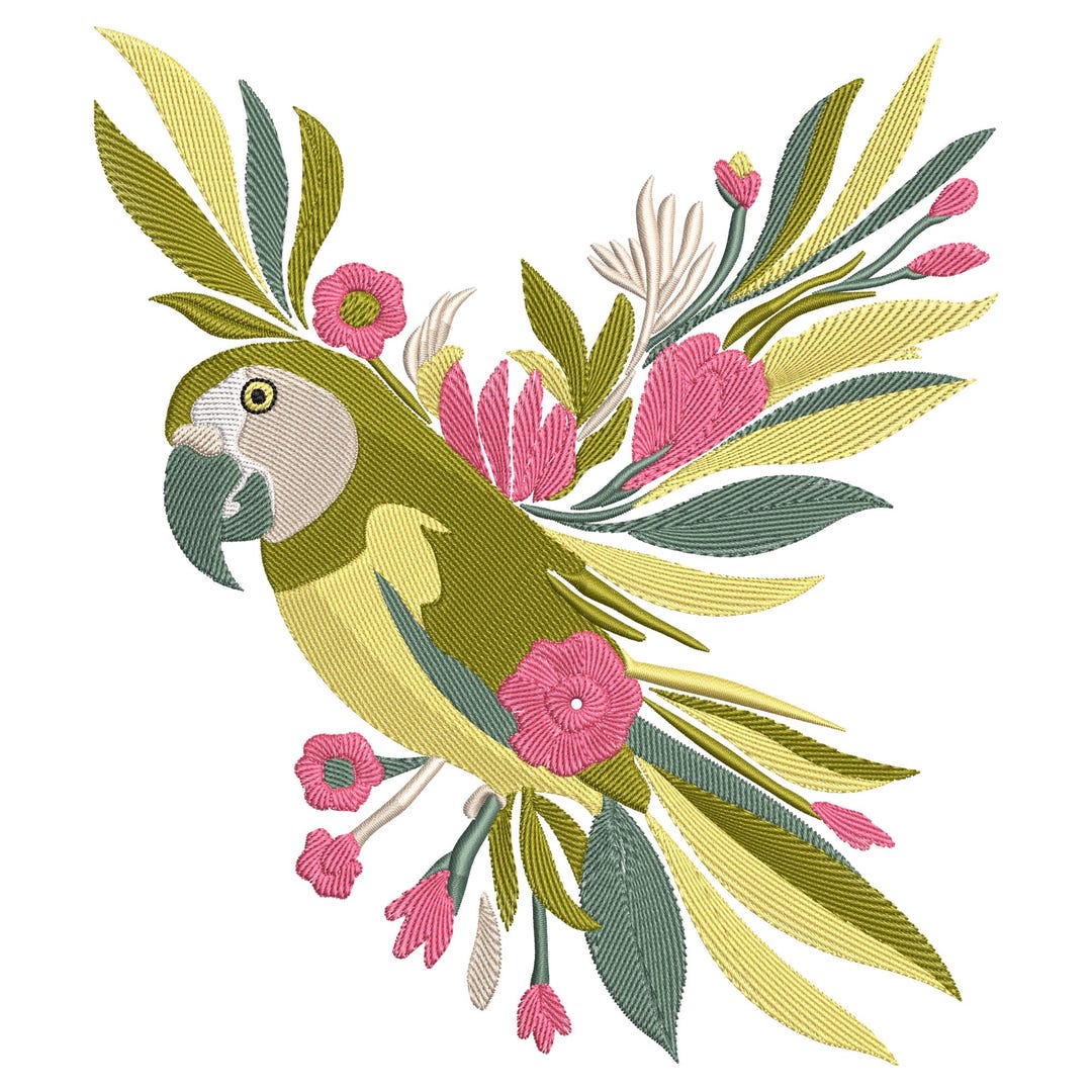 Parrot Floral Accents Embroidery Design, Machine Embroidery Design ...