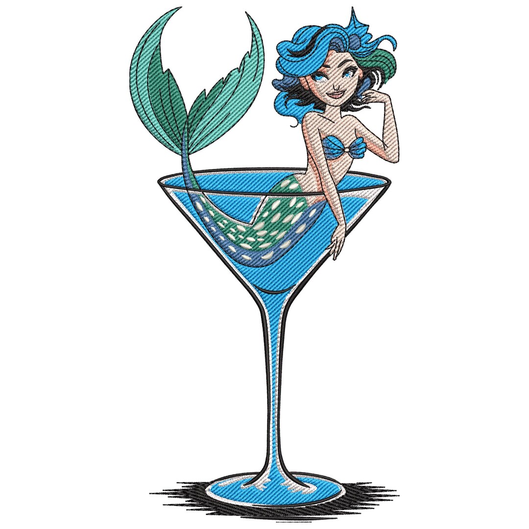Cocktail Mermaid Embroidery Design, Mermaid & Cocktail Embroidery File ...