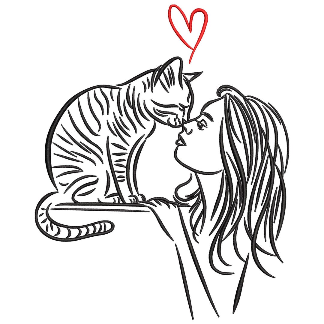 Cat and Woman Love Machine Embroidery Design, Cat Machine Embroidery ...