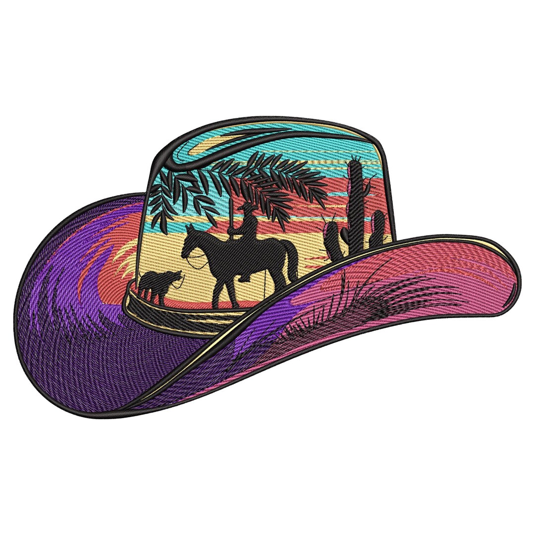 Cowboy Hat Sunset Scene Embroidery Design, Girl Cowboy Hat Embroidery ...