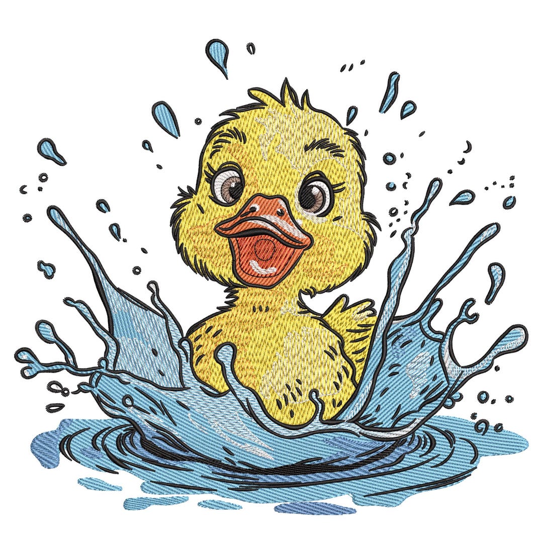 Duckling Splash Embroidery Design, Baby Duck Embroidery Design, Farm ...