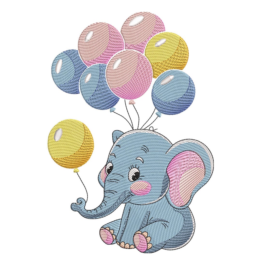 Cute Elephant With Balloons Embroidery Design, Sweet Elephant ...