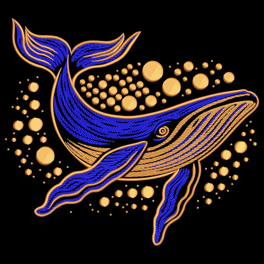 Majestic Blue Whale Embroidery Design, Whale With Fireflies Embroidery ...