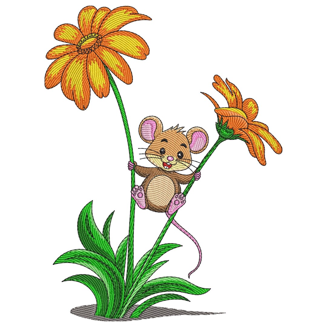 Flower Swing Mouse Delight Embroidery Design, Mouse Head Embroidery ...