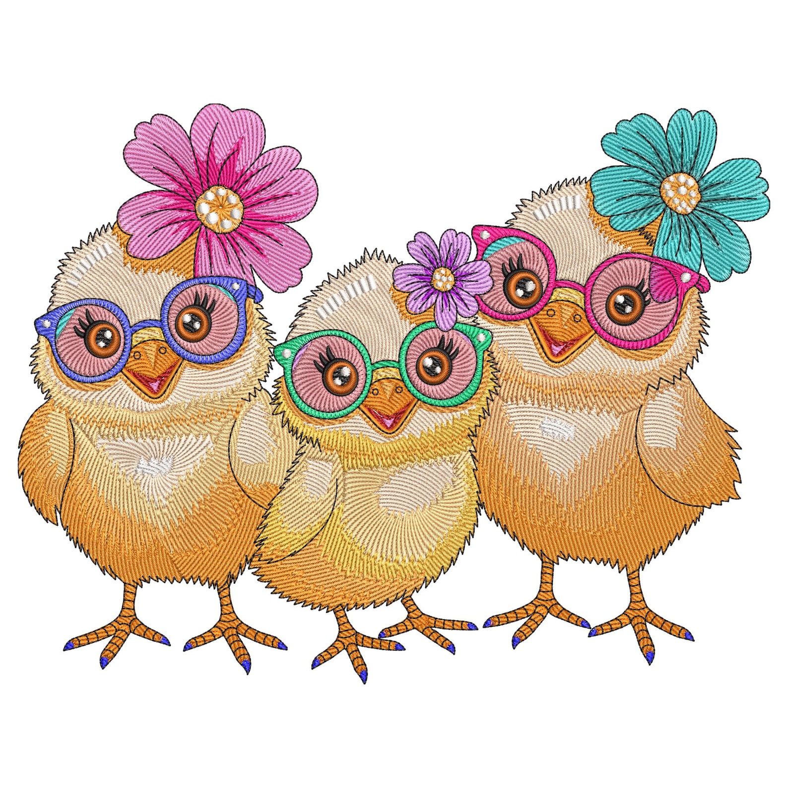 Stylish Chick Trio Embroidery Design, Animal Machine Embroidery File ...