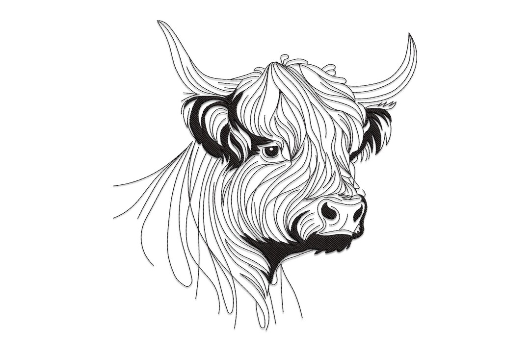 Highland Cow Embroidery Designs, Cow With Flowers Embroidery Pattern ...