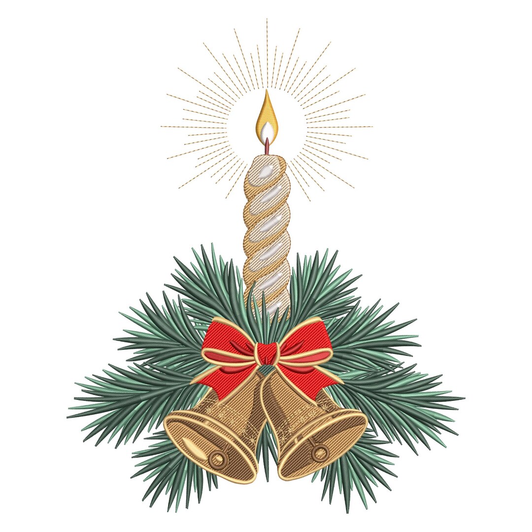Christmas Candle With Bells Embroidery Design, Festive Holiday Machine ...