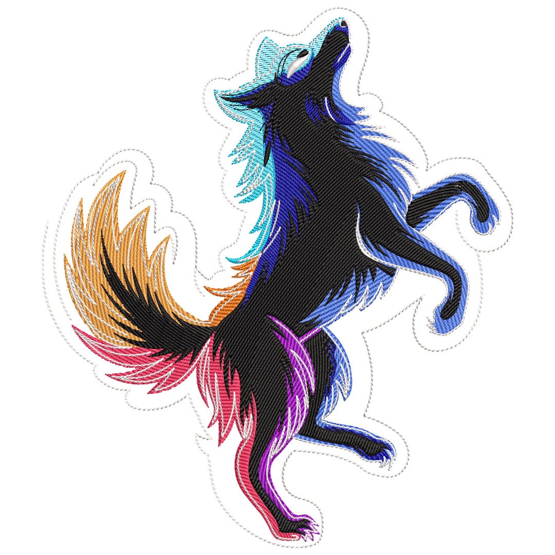 Vivid Howling Wolf Embroidery Design, Wolf Embroidery Design, Floral ...