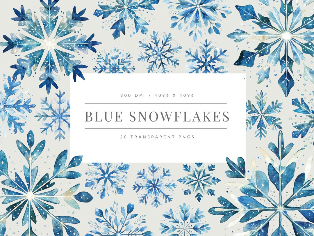 Blue Snowflakes Clipart Bundle Watercolor Clipart Holiday Clipart ...