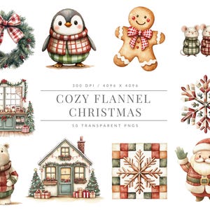 Cozy Flannel Christmas Clip Art | Holiday Clipart | Winter Graphics ...