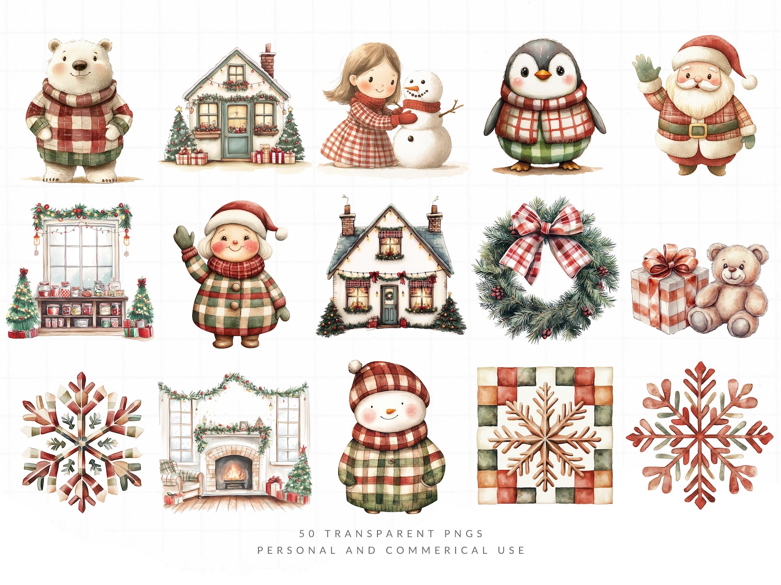 Cozy Flannel Christmas Clip Art | Holiday Clipart | Winter Graphics ...