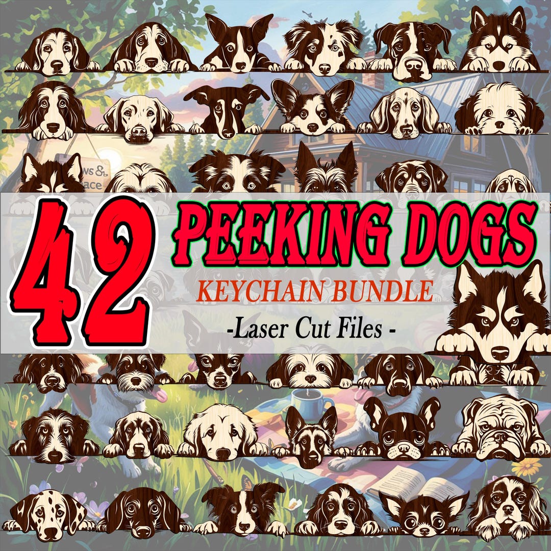 42 Peeking Dogs Laser Cut Files: Dog Breeds Keychain Designs (digital ...