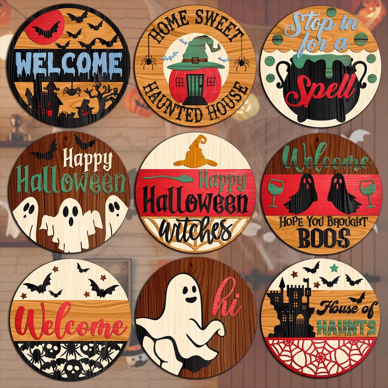 Layered Halloween Welcome Sign Laser Cut Files: Ghost, Witch, Zombie (digital Download - Etsy