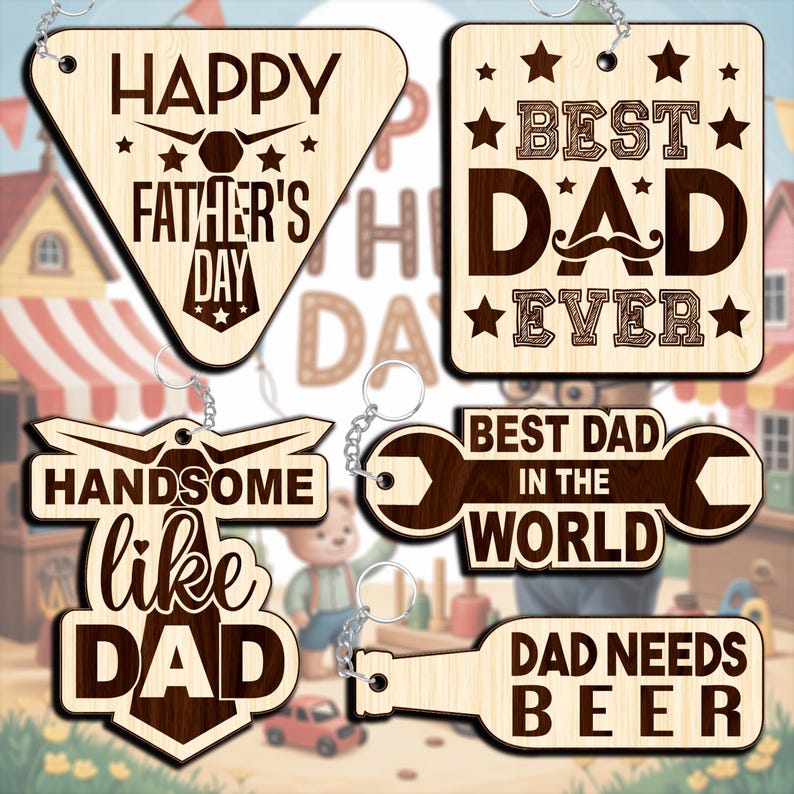 25+ Father's Day Keychain Laser Cut Bundle, Keychains for Dad, Wooden ...