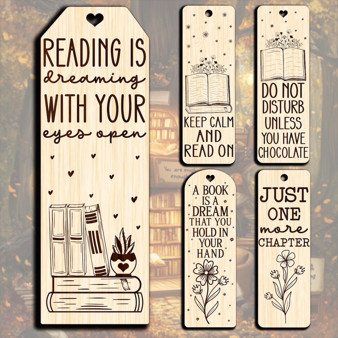 Laser Cut Wooden Bookmark Bundle: Engraved Rustic Designs (digital ...