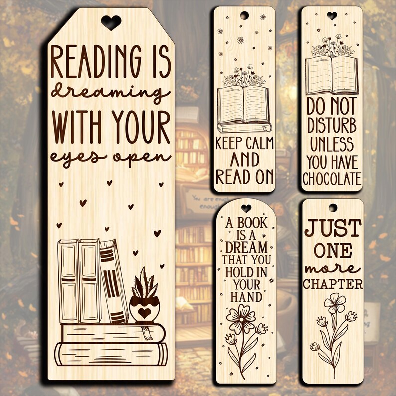 Laser Cut Wooden Bookmark Bundle: Engraved Rustic Designs (digital ...