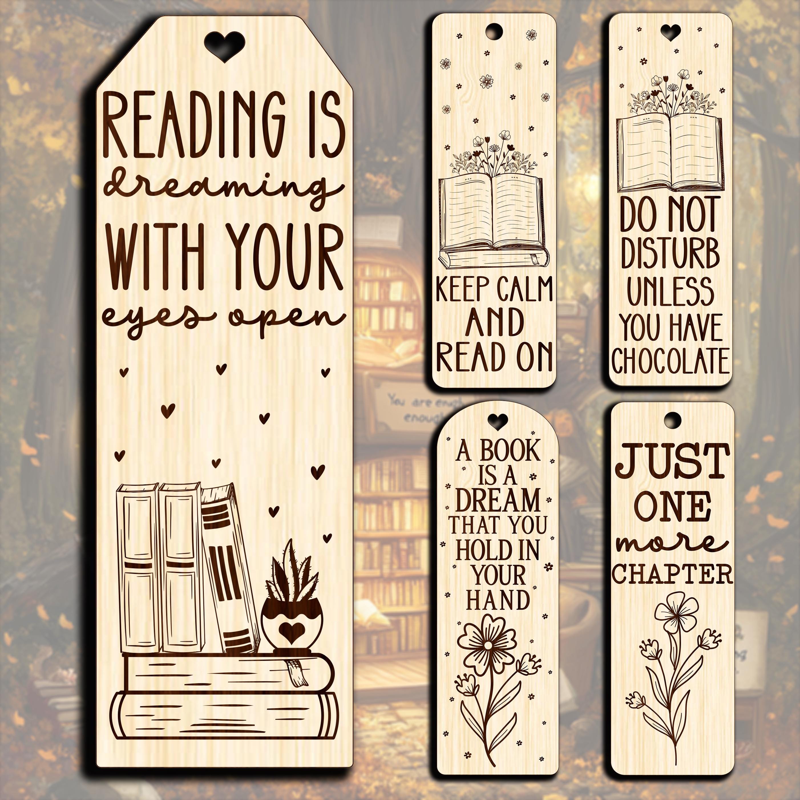 Laser Cut Wooden Bookmark Bundle: Engraved Rustic Designs (digital ...