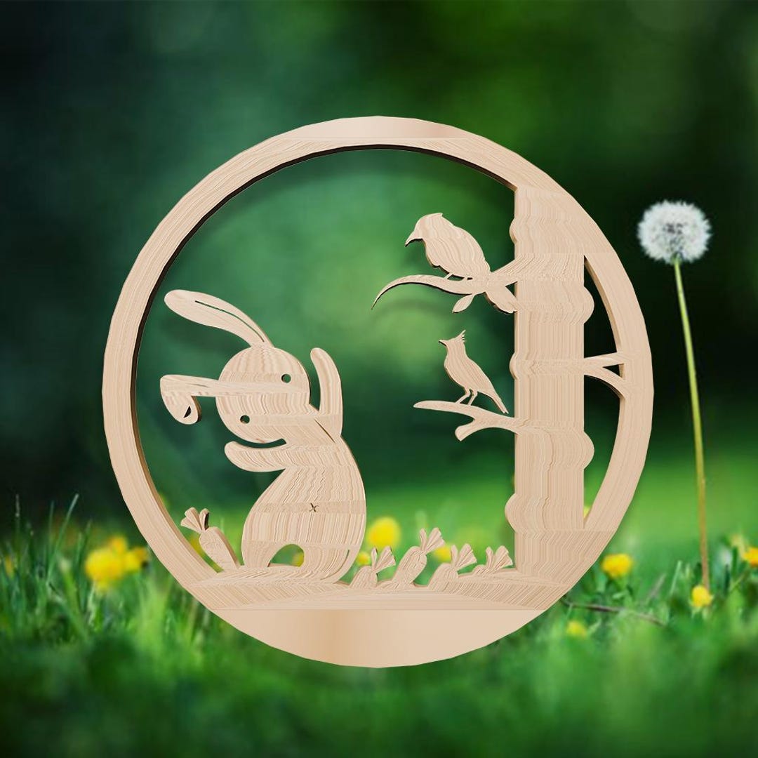 Easter Bunny and Birds Laser Cut File, Woodland Rabbit Wall Art, CNC ...
