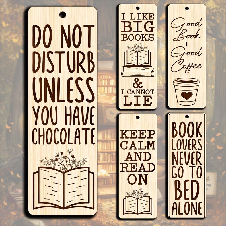 Laser Cut Wooden Bookmark Bundle: Engraved Rustic Designs (digital ...