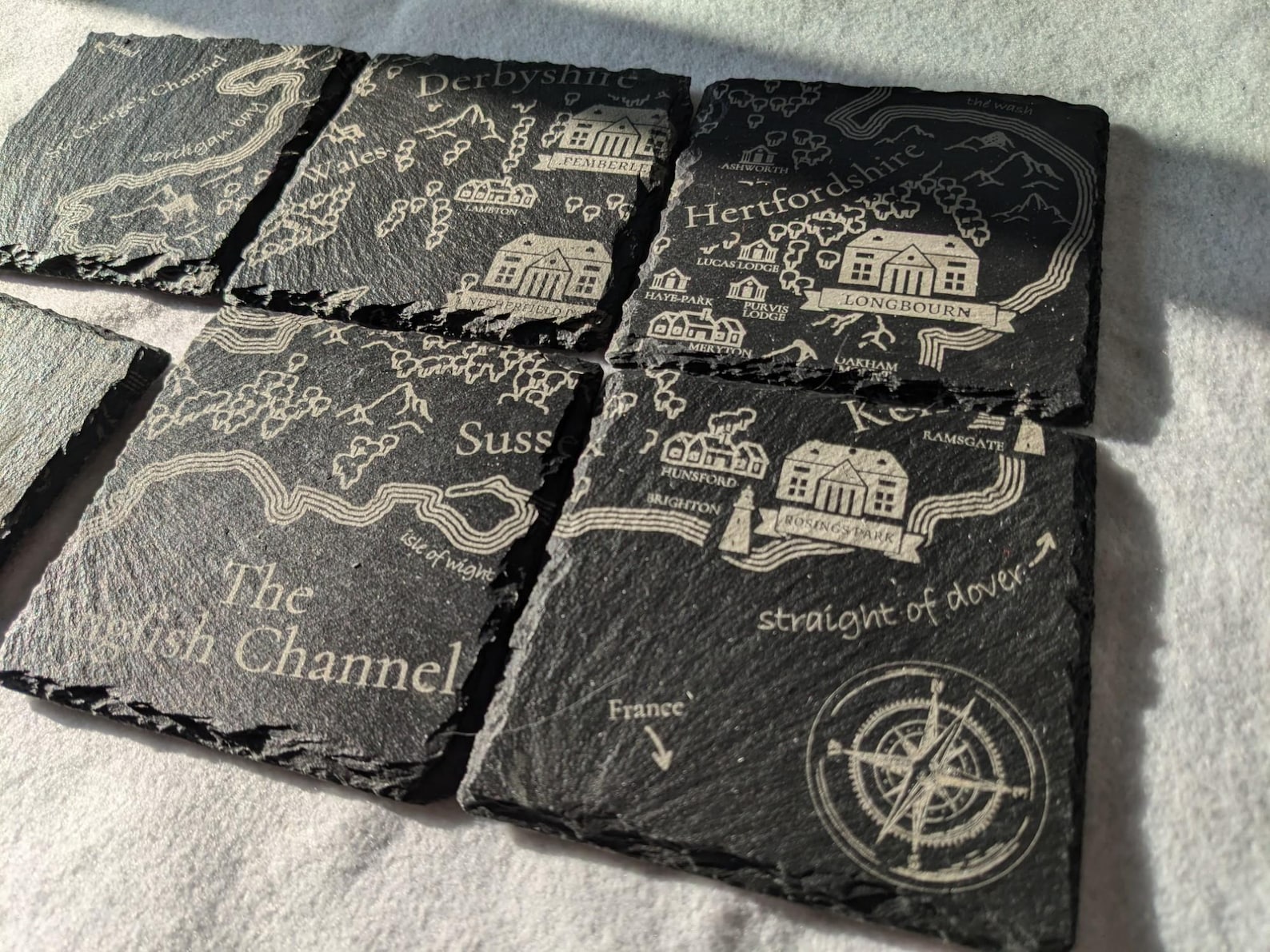 Jane Austen Pride & Prejudice Map Premium Slate Coaster Set of 6 ...